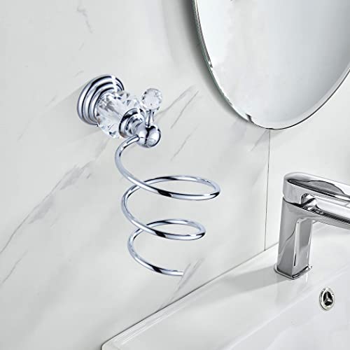 WOLIBEER Crystal Hair Dryer Holder, Chrome Blow Dryer Hanger Rack Spiral Bathroom Accessories Hair Care Tools Organizer Wall Mounted