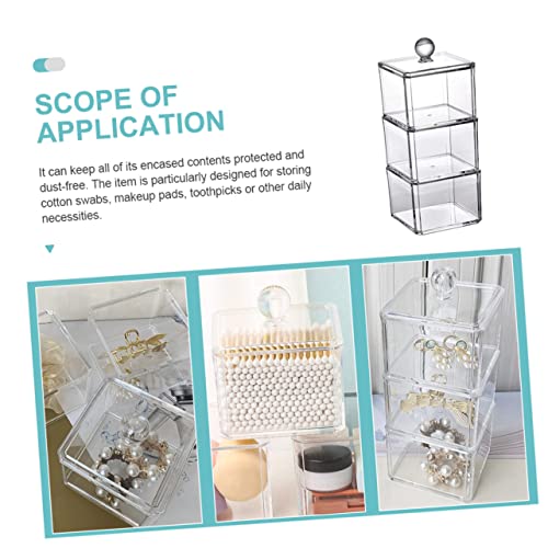 Beatifufu 1 Set Storage Box Makeup Container Storage Container with Lid Clear Container Q- Tip Holder Bathroom Vanity Jars Bathroom Jar Toothpick Organizer Makeup Cotton Box Cotton Pad Box