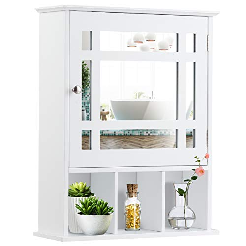 GLACER Bathroom Medicine Cabinet with Mirror, Bathroom Mirror Cabinet with Adjustable Shelf and Open Compartments, Wall Mounted Mirrored Medicine Cabinet for Bathroom, 20 x 6 x 24 Inches (White)