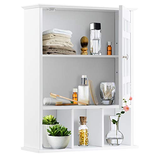 GLACER Bathroom Medicine Cabinet with Mirror, Bathroom Mirror Cabinet with Adjustable Shelf and Open Compartments, Wall Mounted Mirrored Medicine Cabinet for Bathroom, 20 x 6 x 24 Inches (White)