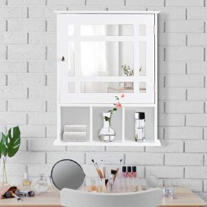 GLACER Bathroom Medicine Cabinet with Mirror, Bathroom Mirror Cabinet with Adjustable Shelf and Open Compartments, Wall Mounted Mirrored Medicine Cabinet for Bathroom, 20 x 6 x 24 Inches (White)