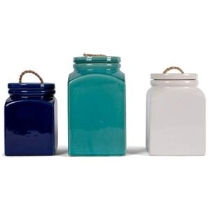 Drew Derose Square Ocean Blue Nautical Anchor 8 x 6.5 Ceramic Decorative Tabletop Canister Set 3