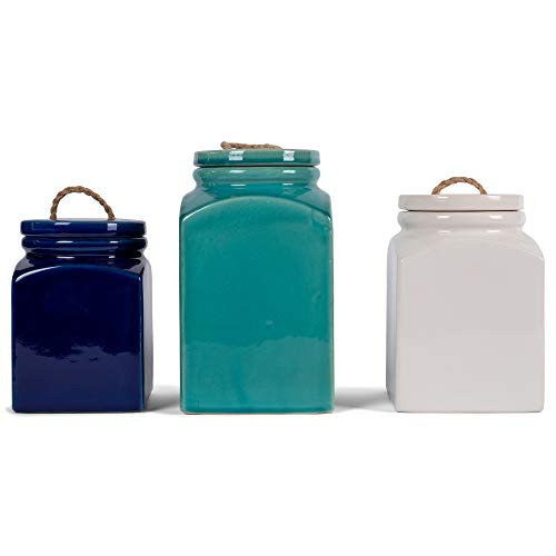 Drew Derose Square Ocean Blue Nautical Anchor 8 x 6.5 Ceramic Decorative Tabletop Canister Set 3