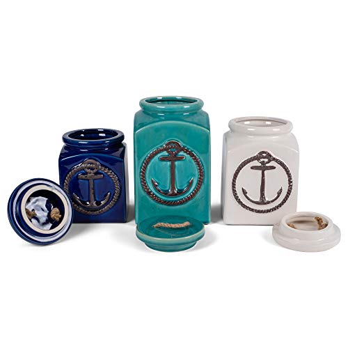 Drew Derose Square Ocean Blue Nautical Anchor 8 x 6.5 Ceramic Decorative Tabletop Canister Set 3