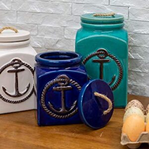 Drew Derose Square Ocean Blue Nautical Anchor 8 x 6.5 Ceramic Decorative Tabletop Canister Set 3