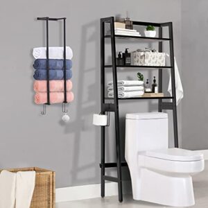 mallking 3-tier over the toilet rack wooden bathroom spacesaver and wall towel rack metal bathroom rolled towels(black)