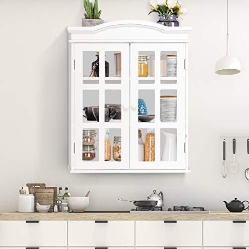 Tangkula Wall Mounted Storage Cabinet, Collection Storage Cupboard, with Adjustable Shelf, Two Elegant and Delicate Acrylic Doors, Ideal for Kitchen, Dining Room and Living Room