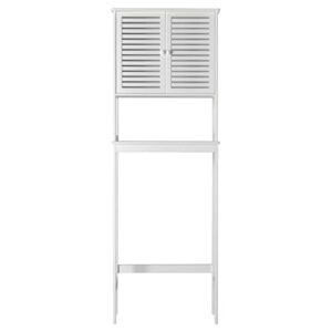 ADUZA Bamboo Over The Toilet Bathroom Storage Cabinet with 2 Doors, Freestanding Toilet Rack with Adjustable Shelves Space-Saving 67 Inches Height White