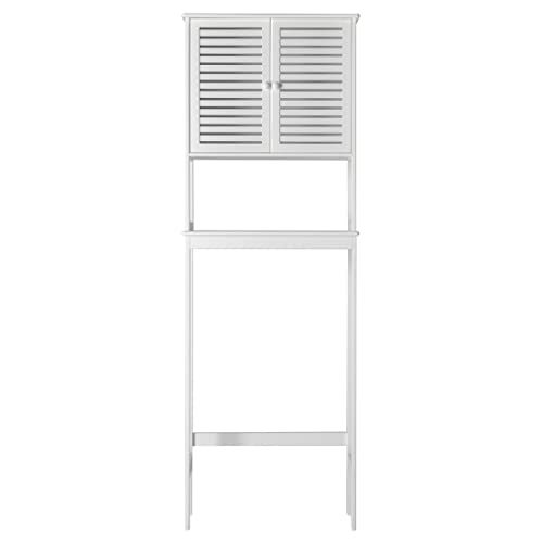 ADUZA Bamboo Over The Toilet Bathroom Storage Cabinet with 2 Doors, Freestanding Toilet Rack with Adjustable Shelves Space-Saving 67 Inches Height White