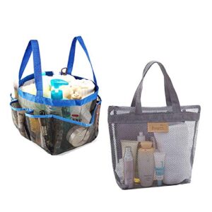 2 pack mesh shower caddy shower tote bag with 8 mesh storage pockets shower caddy bag bath organizer for college dorms gym shower swimming travel and daily (blue)