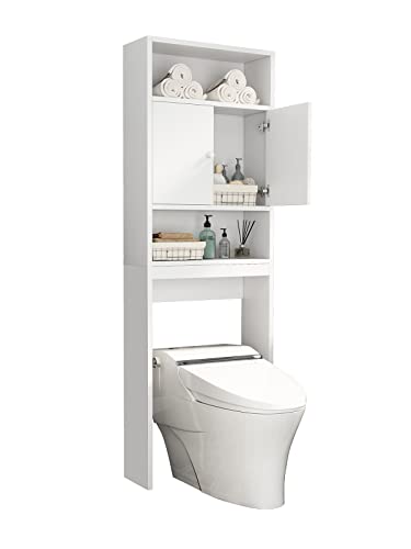 Aisfure Over The Toilet Storage Cabinet White 77", 3-Tier Bathroom Space Saver, Bathroom Organizer Shelf Over Toilet, Freestanding Multifunctional Laundry Organizer Toilet Rack