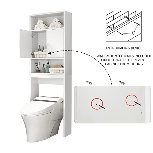 Aisfure Over The Toilet Storage Cabinet White 77", 3-Tier Bathroom Space Saver, Bathroom Organizer Shelf Over Toilet, Freestanding Multifunctional Laundry Organizer Toilet Rack