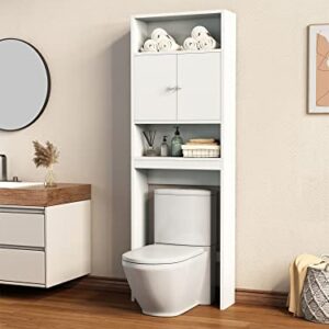 Aisfure Over The Toilet Storage Cabinet White 77", 3-Tier Bathroom Space Saver, Bathroom Organizer Shelf Over Toilet, Freestanding Multifunctional Laundry Organizer Toilet Rack