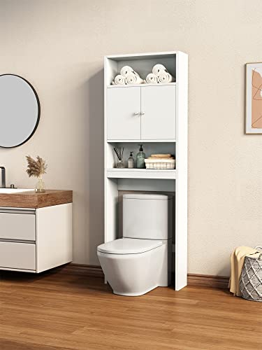 Aisfure Over The Toilet Storage Cabinet White 77", 3-Tier Bathroom Space Saver, Bathroom Organizer Shelf Over Toilet, Freestanding Multifunctional Laundry Organizer Toilet Rack