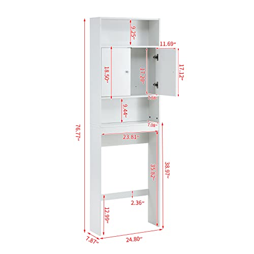 Aisfure Over The Toilet Storage Cabinet White 77", 3-Tier Bathroom Space Saver, Bathroom Organizer Shelf Over Toilet, Freestanding Multifunctional Laundry Organizer Toilet Rack