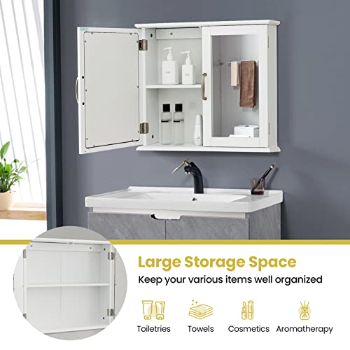 LOKO 2-Door Bathroom Mirror Cabinet, 2-Tier Medicine Cabinet Storage Organizer with Double Doors, Bathroom Wall Cabinet with Mirror, 23.5 x 5.5 x 19.5 inches