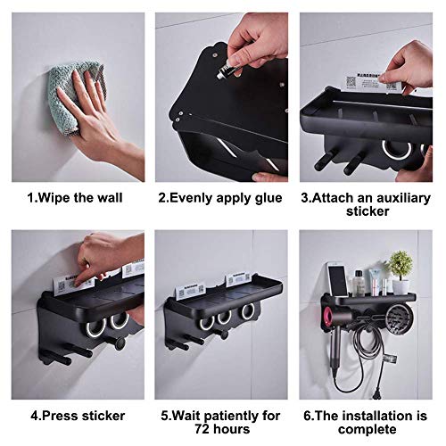 Hair Dryer Wall Mount Holder for Dyson Supersonic Hair Dryer, Hair Dryer Bracket Accessories Holder for Dyson, Punch-Free Hair Dryer Holder Bathroom Storage Rack (L)