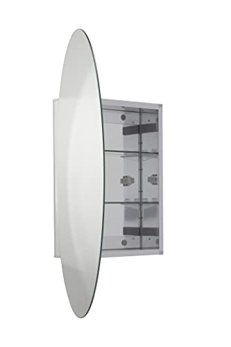 Croydex Davenport Oval, Recessed or Surface Mount, Hang 'n' Lock Easy Installation Medicine Cabinet, 21W x 31H, Aluminum