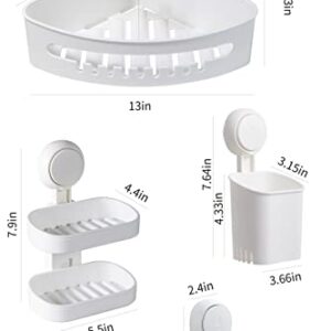 Shower Caddy Suction Cup Set, No-Tool No-Drill No Glue Installation Shower Organizer Set, Removable Suction Corner Shower Shelf Set, Kitchen Organizer Set, Bathroom Caddy Set - Pack of 5, White, Including Corner Caddy, Double Layer Soap Dish, Toothbrush/T