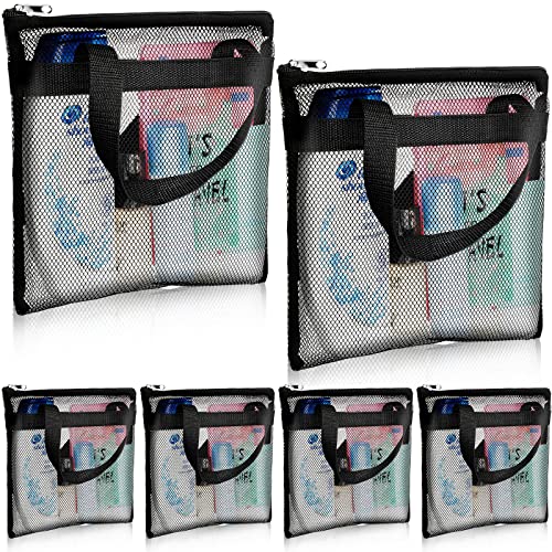 6 Pcs Mesh Shower Caddy Portable 10.2 x 9.8 Inch Quick Dry Shower Bag Black Shower Tote with Zipper Hanging Toiletry and Bath Organizer Mesh Caddy Bag for College Dorm, Gym, Beach, Travel, Camp, Swim