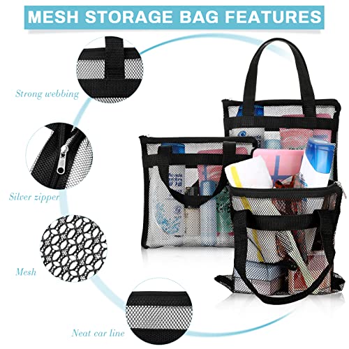 6 Pcs Mesh Shower Caddy Portable 10.2 x 9.8 Inch Quick Dry Shower Bag Black Shower Tote with Zipper Hanging Toiletry and Bath Organizer Mesh Caddy Bag for College Dorm, Gym, Beach, Travel, Camp, Swim