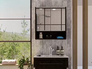 depot e-shop tatacoa mirror medicine cabinet, one open shelf, three interior shelves, black -bathroom