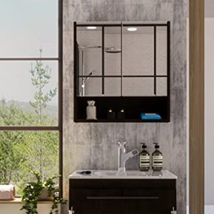 Depot E-Shop Tatacoa Mirror Medicine Cabinet, One Open Shelf, Three Interior Shelves, Black -Bathroom