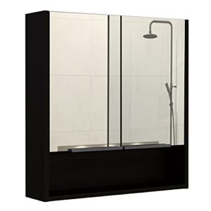 Depot E-Shop Tatacoa Mirror Medicine Cabinet, One Open Shelf, Three Interior Shelves, Black -Bathroom