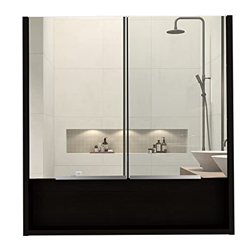 Depot E-Shop Tatacoa Mirror Medicine Cabinet, One Open Shelf, Three Interior Shelves, Black -Bathroom