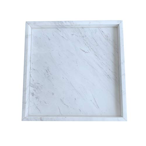 StonePlus Natural Marble Square Neat Makeups Organizer/Bathroom Vanity Tray for Razor Towel Toothpaste (9.84x9.84x1.18in, Volakas White)