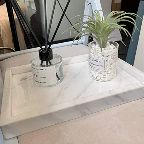 StonePlus Natural Marble Square Neat Makeups Organizer/Bathroom Vanity Tray for Razor Towel Toothpaste (9.84x9.84x1.18in, Volakas White)