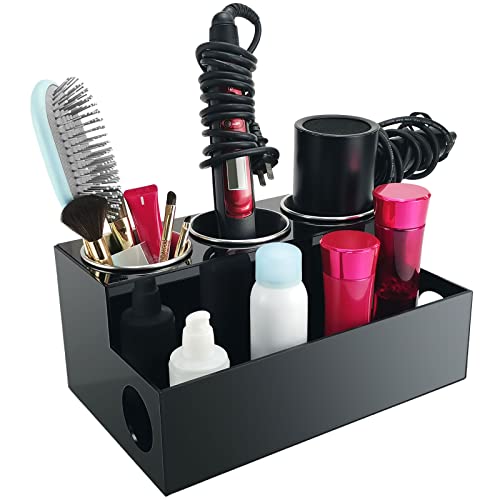 Hair Tool Organizer, Acrylic Hair Dryer Holder Blow Dryer Holder Bathroom Organizer Countertop for Curling Iron, Flat Iron, Blower, Hair Styling Tools and Accessories Organizer (Black)