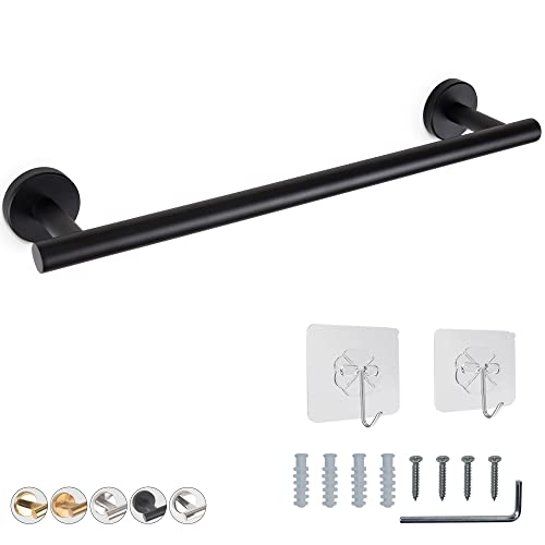 CANLUXY Towel Bar Hand Towel Rack Holder with 2 Small Transparent Hooks, Modern Towel Bar Black Matte