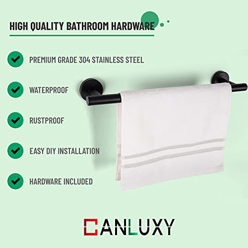 CANLUXY Towel Bar Hand Towel Rack Holder with 2 Small Transparent Hooks, Modern Towel Bar Black Matte