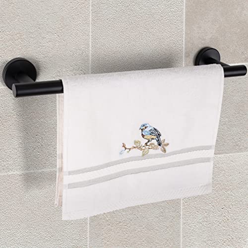 CANLUXY Towel Bar Hand Towel Rack Holder with 2 Small Transparent Hooks, Modern Towel Bar Black Matte