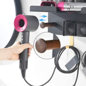 Wall Mount Holder Adhesive for Dyson Airwrap Styler Supersonic Hair Dryer, Nail-Free or Perforat to Install, Organizer Storage Rack with Hooks Steel Rings for Curling Barrels Brushes