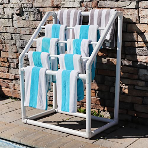 Essentially Yours 5 Bar Pool Towel Rack White| Free Standing Poolside Storage Organizer, 37" W x 22.5" L x 50" H, (White) Style 674123