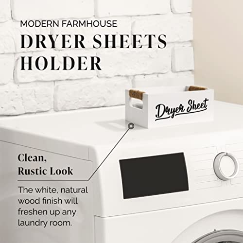 Uncle Bennie's Dryer Sheet Dispenser - Modern Farmhouse Dryer Sheet Holder for Laundry Room - Fabric Sheets Container Box - Laundry Organization & Storage, Off-White