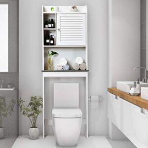 giantex over the toilet storage cabinet, collette bathroom behind the toilet storage organizer w/door & 5-position adjustable shelf, bathroom storage cabinet over toilet for space saving (68.5" h)