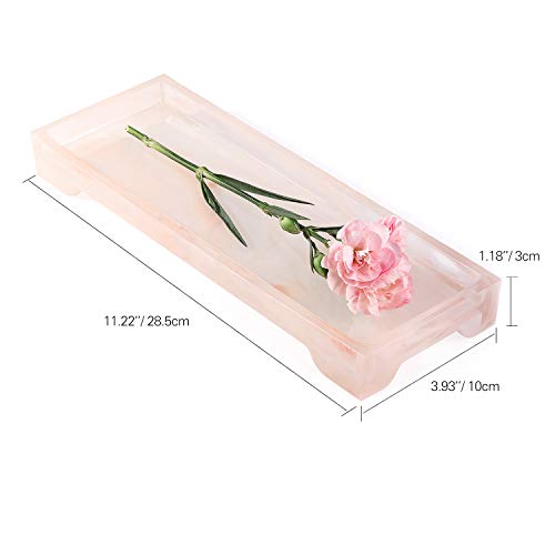 Lewondr Vanity Tray, Resin Decorative Tray Cosmetics Organizer Bathtub Bathroom Catchall Tray Countertop Closet Dresser Storage Tray for Arranging Perfume Jewelry Toiletry Makeup Brushes - Ink Pink