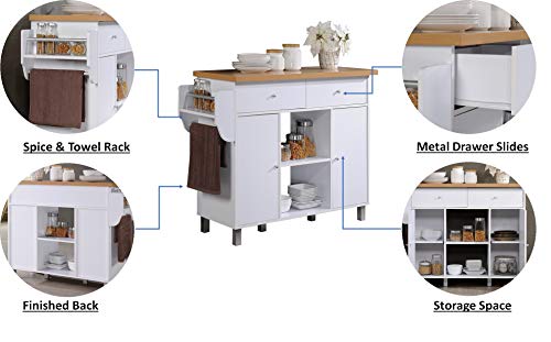 Hodedah Import Island with Spice Rack & Towel Rack Kitchen Cabinet