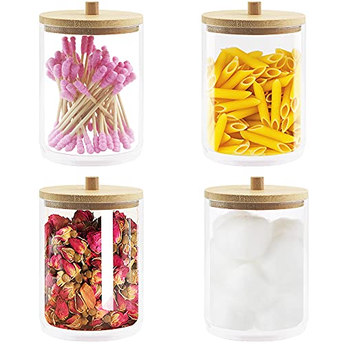 YuCool Acrylic Round and Square Holder Dispenser with Bamboo Lid for Cotton Ball Pad Bath Salt