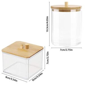 YuCool Acrylic Round and Square Holder Dispenser with Bamboo Lid for Cotton Ball Pad Bath Salt