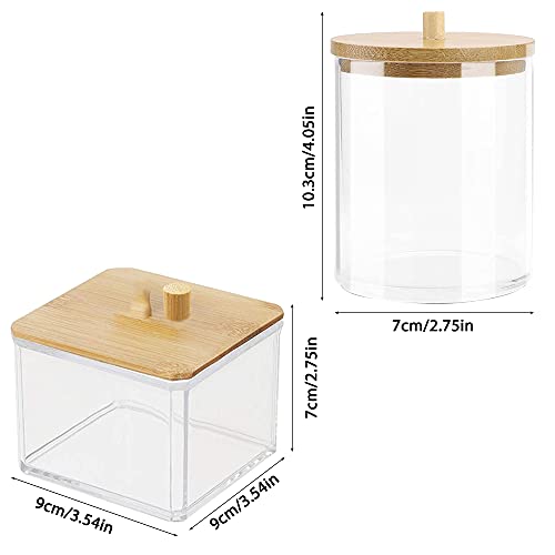 YuCool Acrylic Round and Square Holder Dispenser with Bamboo Lid for Cotton Ball Pad Bath Salt