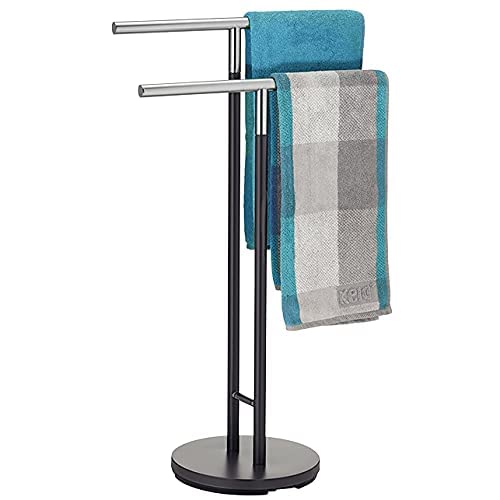 kela Free Standing Towel Rack Stand - Two Tier Organizer for Bath and Hand Towels - Study by Weight - Elegant by Design - Chrome and Black