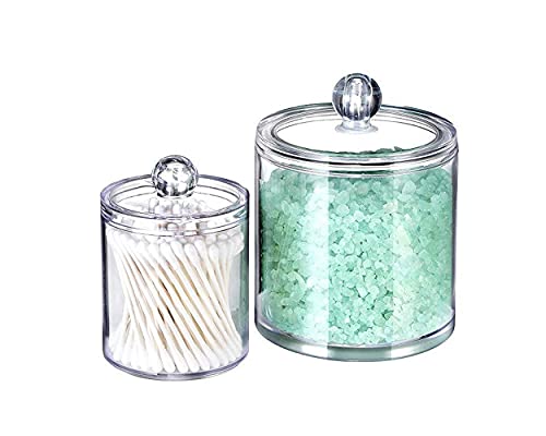 DS. DISTINCTIVE STYLE Bathroom Organizer Cotton Ball Holder Clear Canisters Acrylic Apothecary Jars with Lids (10oz&10oz)