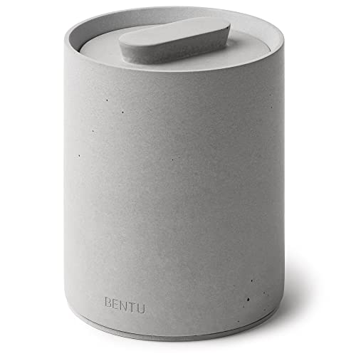 BENTU Hui Grey Concrete Bathroom Accessories, Modern Cement Qtip Dispenser Holder Organizer & Storage Canister, Apothecary Jar with Lid for Cotton Swab, Ball, Round Pads, floss