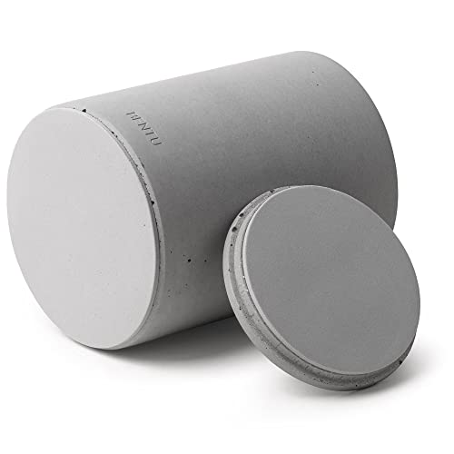 BENTU Hui Grey Concrete Bathroom Accessories, Modern Cement Qtip Dispenser Holder Organizer & Storage Canister, Apothecary Jar with Lid for Cotton Swab, Ball, Round Pads, floss