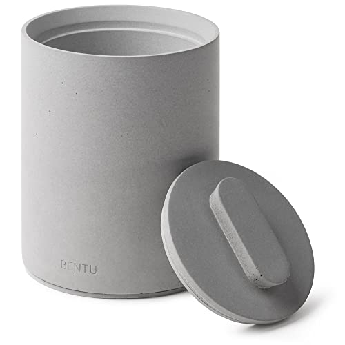 BENTU Hui Grey Concrete Bathroom Accessories, Modern Cement Qtip Dispenser Holder Organizer & Storage Canister, Apothecary Jar with Lid for Cotton Swab, Ball, Round Pads, floss