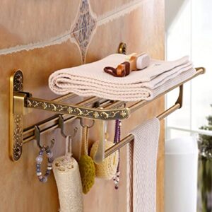 towel rack retro towel rack, antique folding bath towel holder, bathroom european-style multi-functional space aluminum towel shelf wall mount bathroom hardware pendant